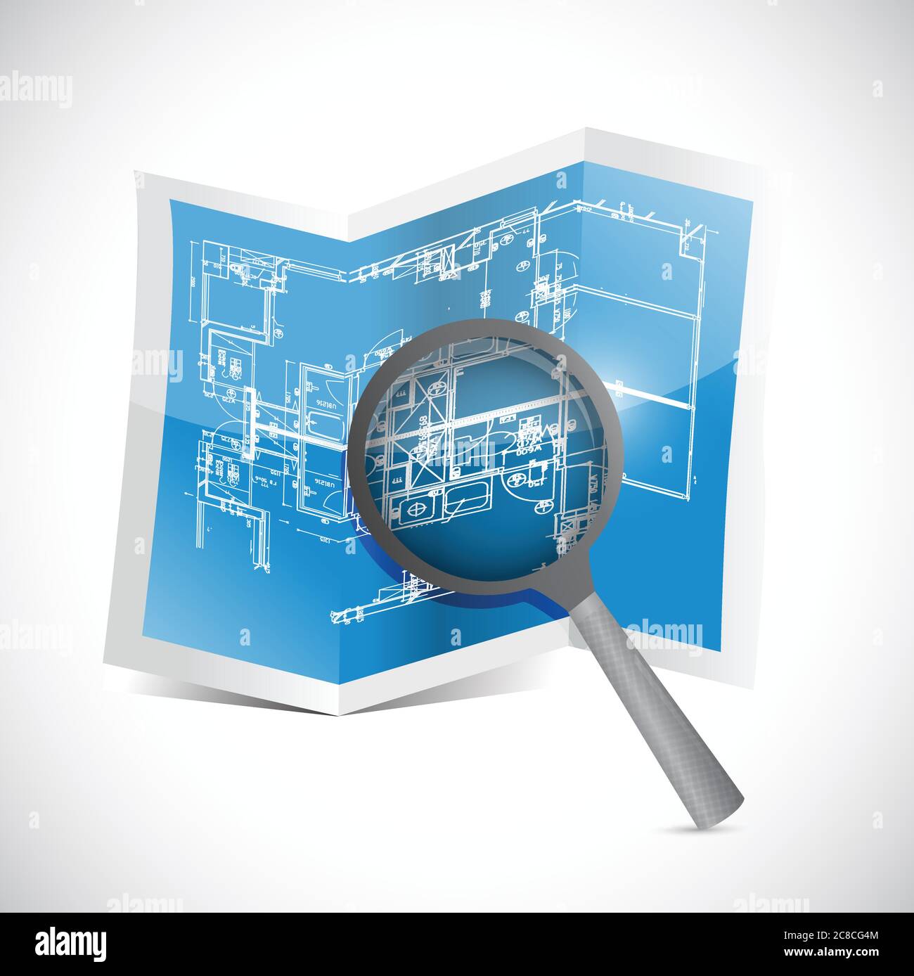 Blueprint and magnify illustration design over a white background Stock ...