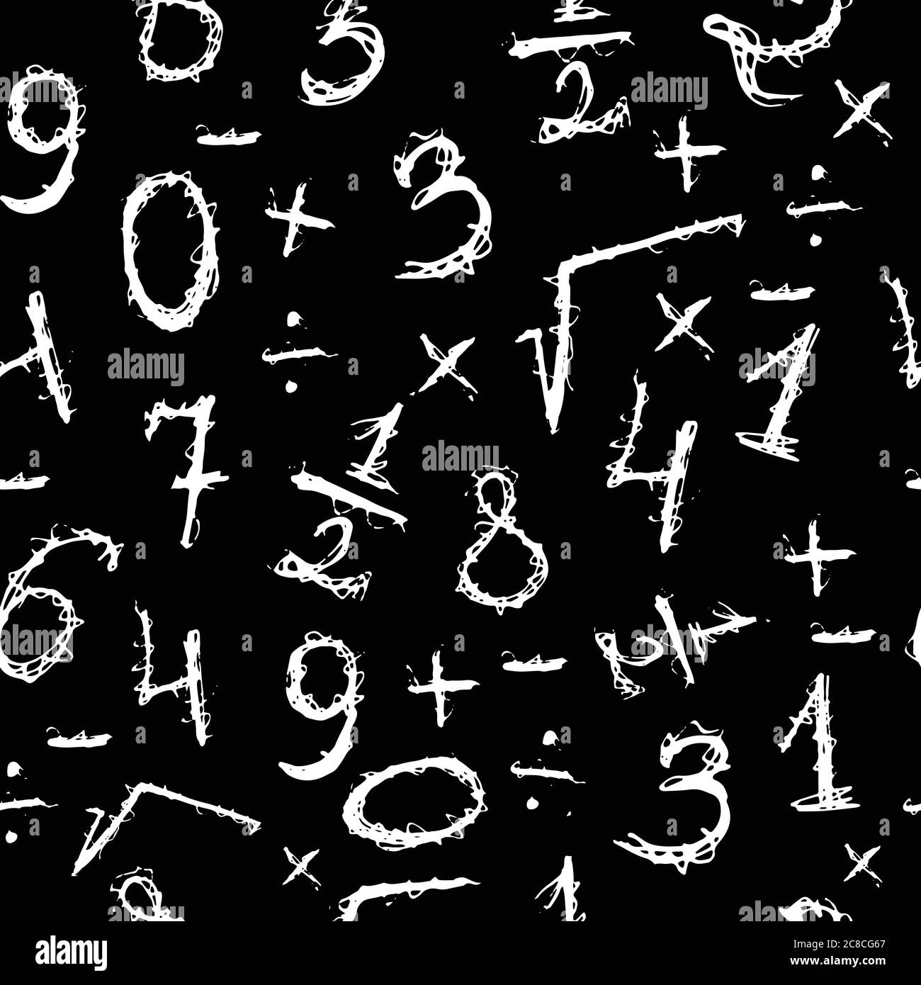 Doodle seamless pattern with numbers. Hand drawn white numbers o Stock ...