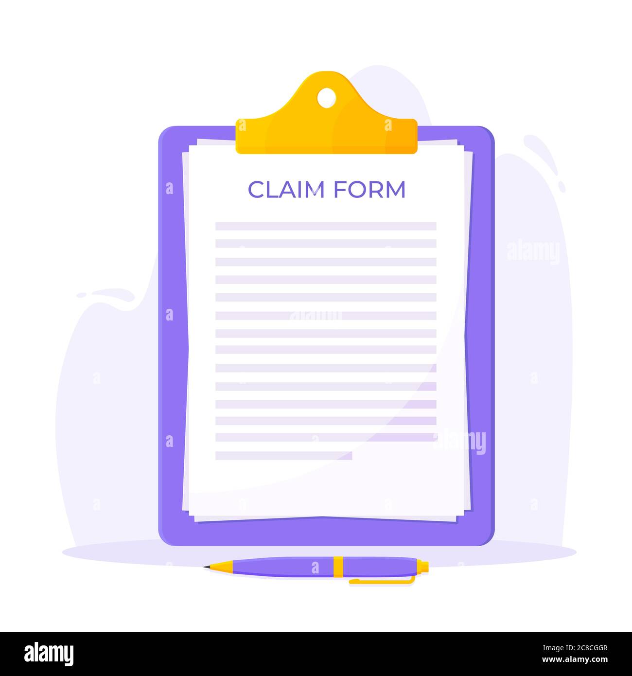 Clipboard with claim form on it, paper sheets, pen isolated on white ...