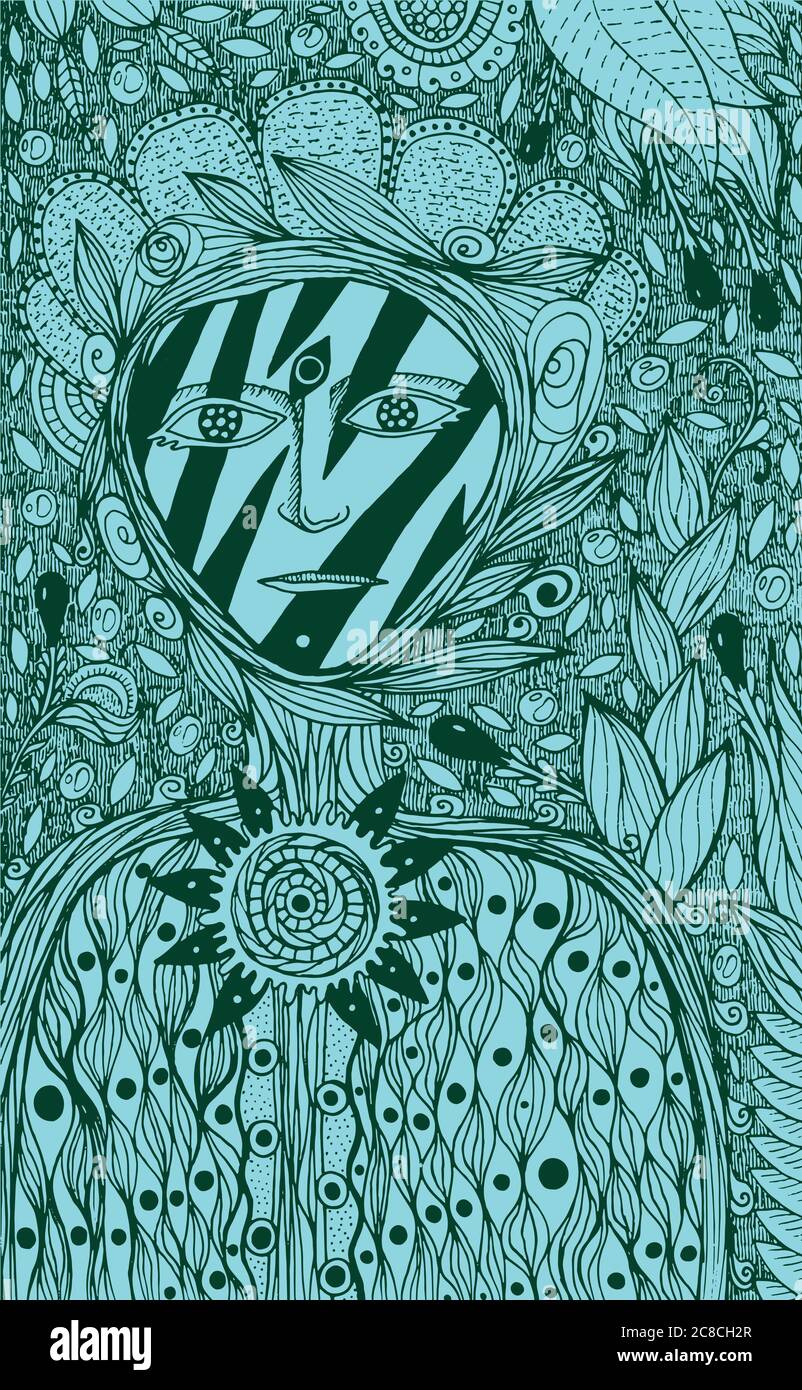 Flower spirit - fantasy ink graphic art. Vector illustration Stock ...