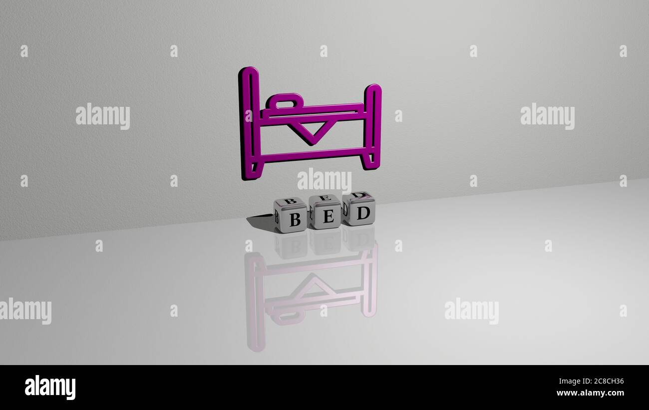 3D illustration of BED graphics and text made by metallic dice letters ...