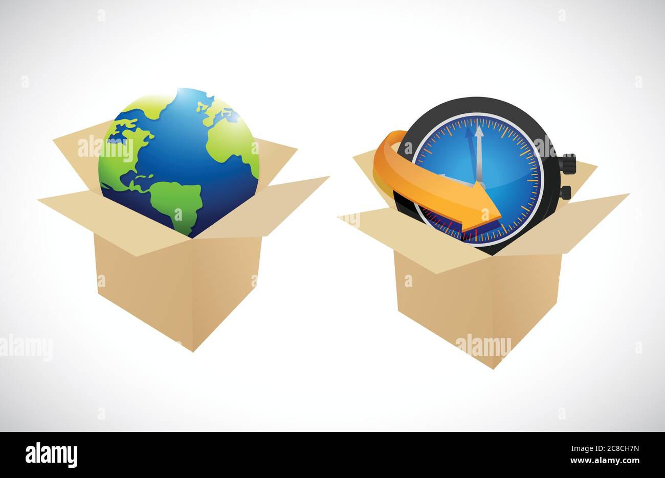 Globe and clock boxes illustration design over a white background Stock ...