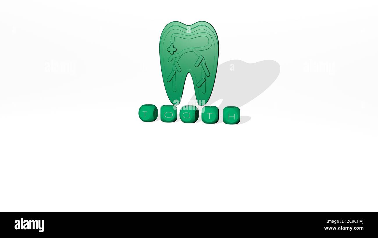3D illustration of TOOTH graphics and text made by metallic dice ...