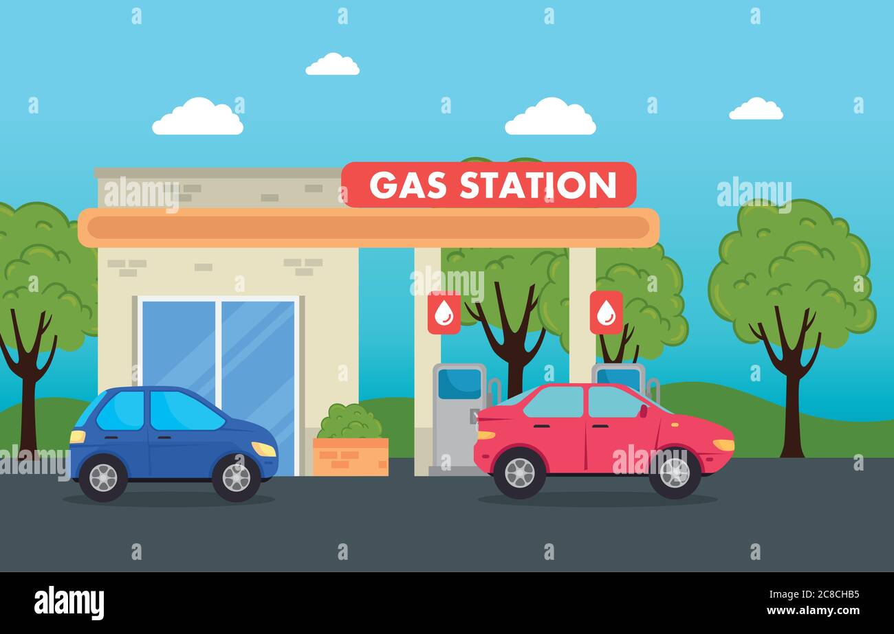 cars in gas filling station, service structure station gas Stock Vector ...
