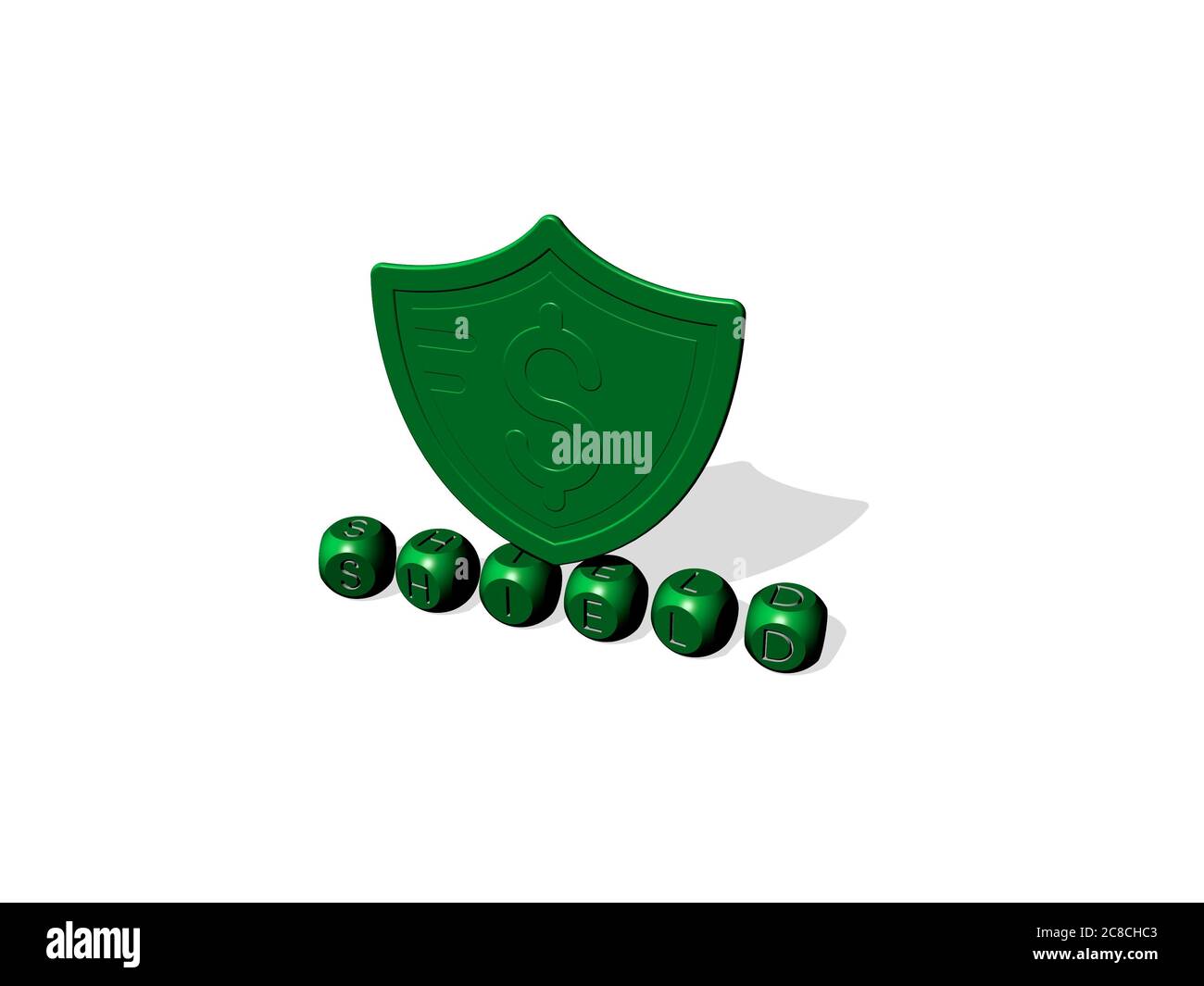 3D graphical image of shield vertically along with text built by ...