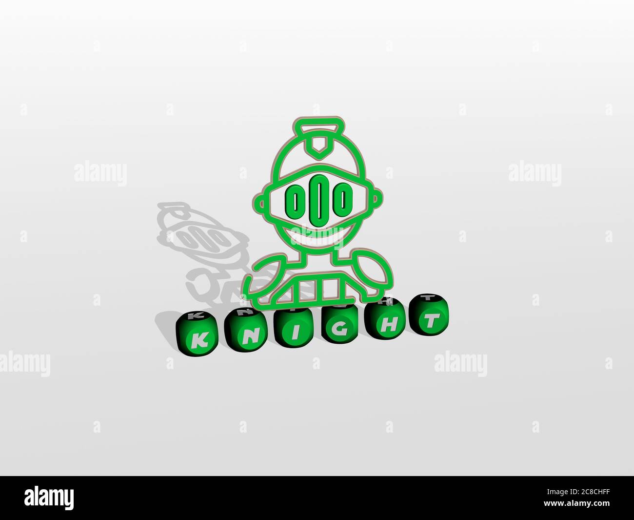 3D representation of KNIGHT with icon on the wall and text arranged by ...