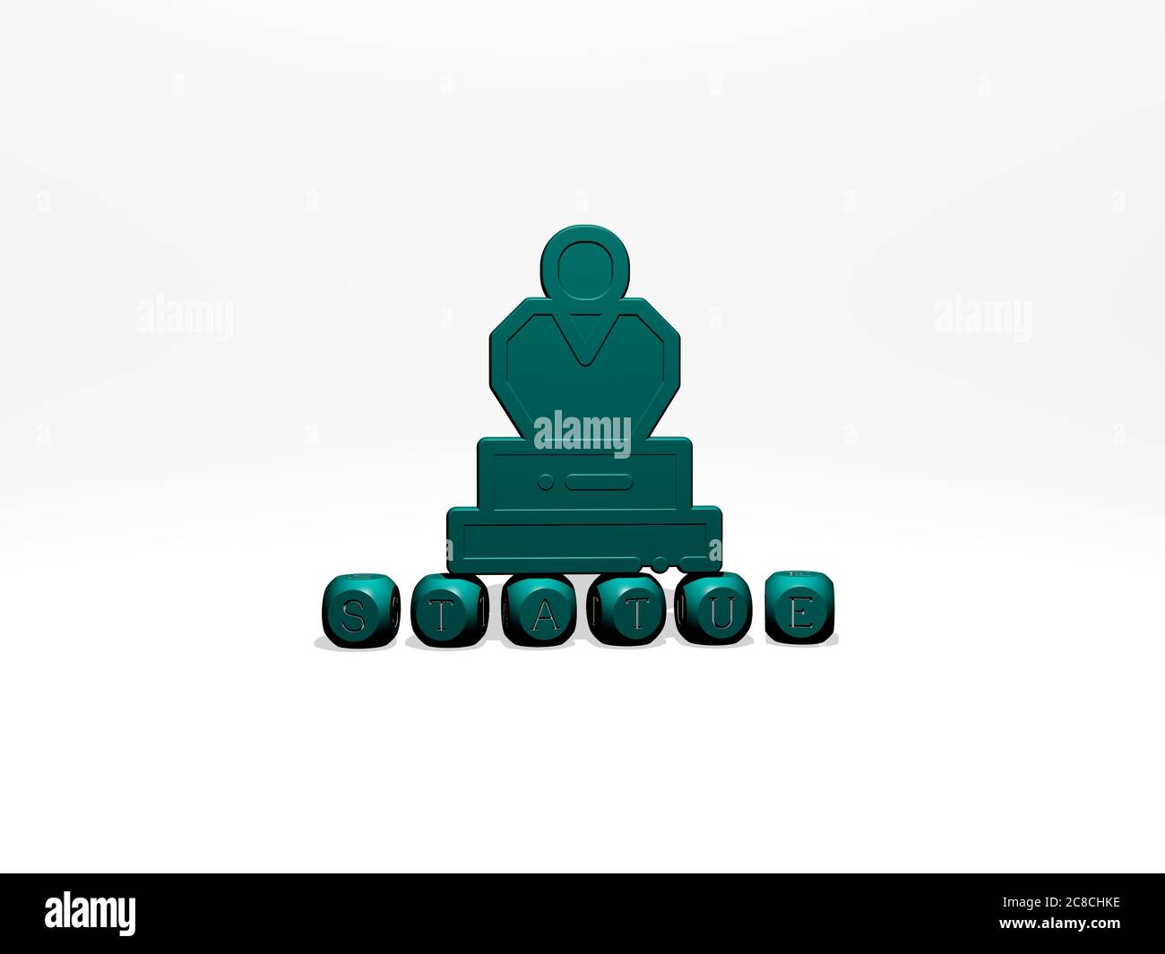 3D illustration of STATUE graphics and text made by metallic dice ...