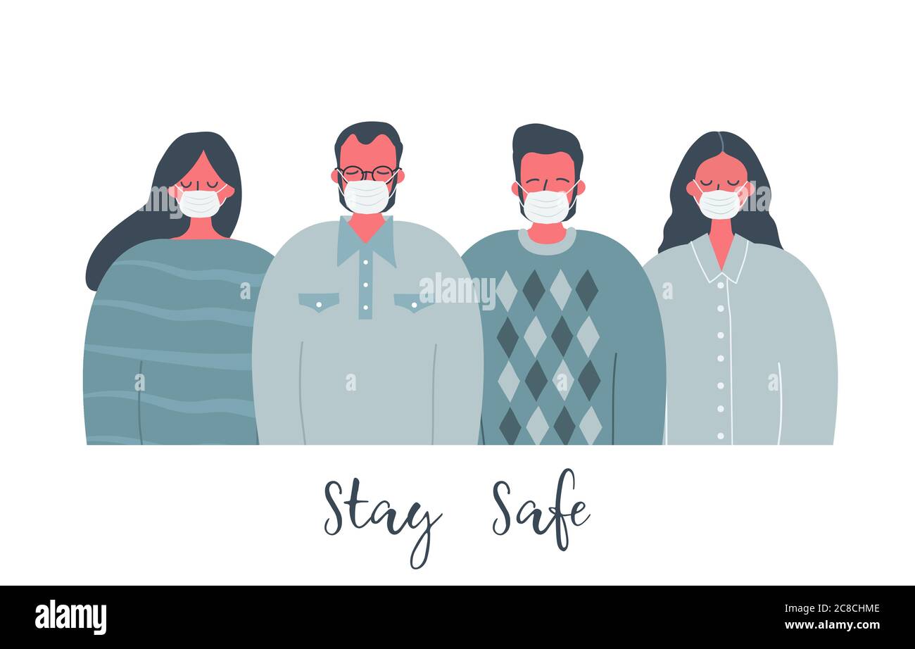 People in medical masks. Stay safe concept. There are men and women in ...