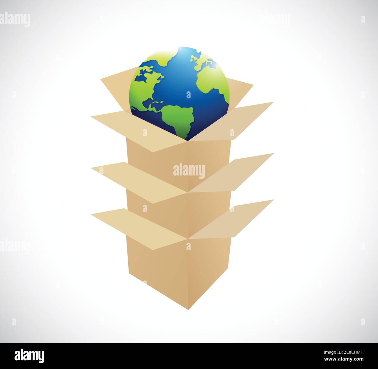 Boxes inside boxes and globe. illustration design over a white ...