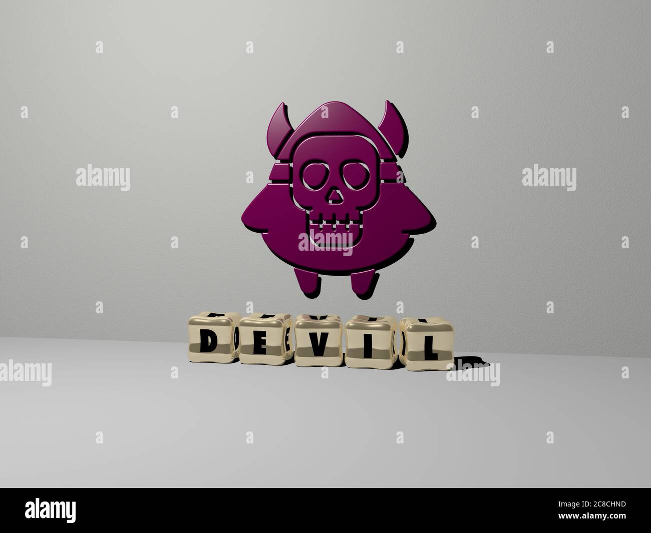 3D representation of DEVIL with icon on the wall and text arranged by ...