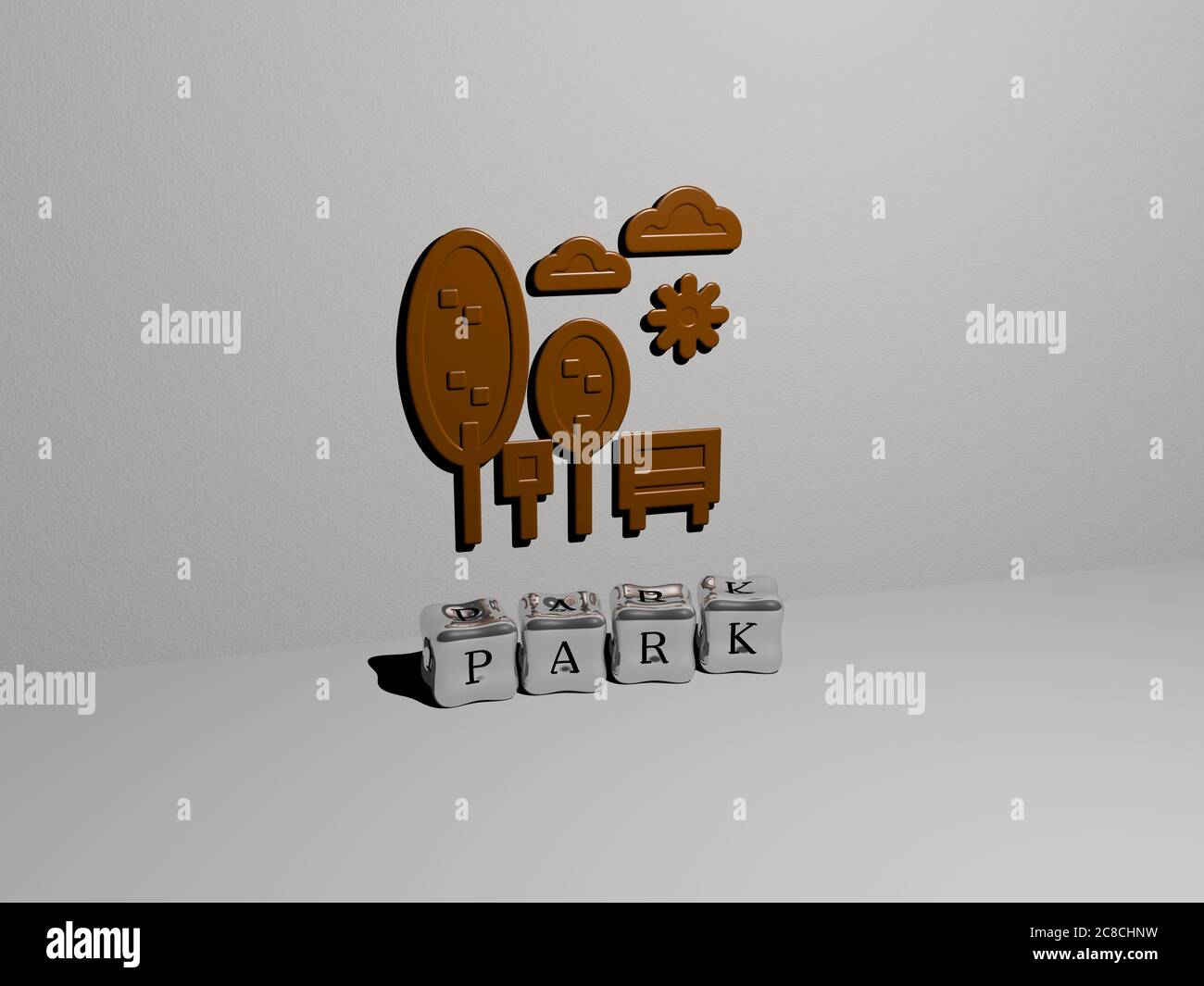 3D graphical image of PARK vertically along with text built by metallic ...