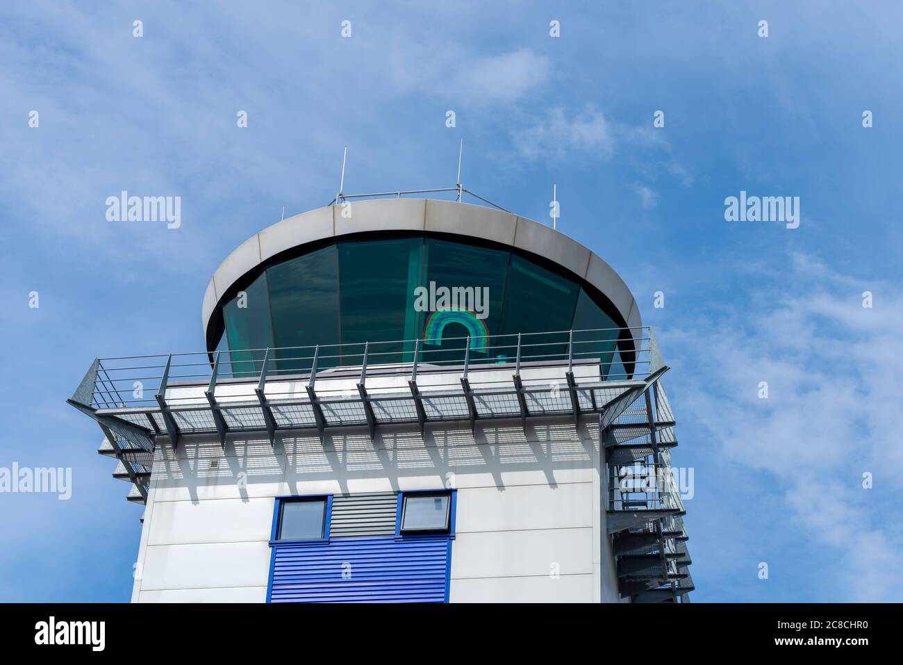 London Southend Airport air traffic control tower, atc, with rainbow ...