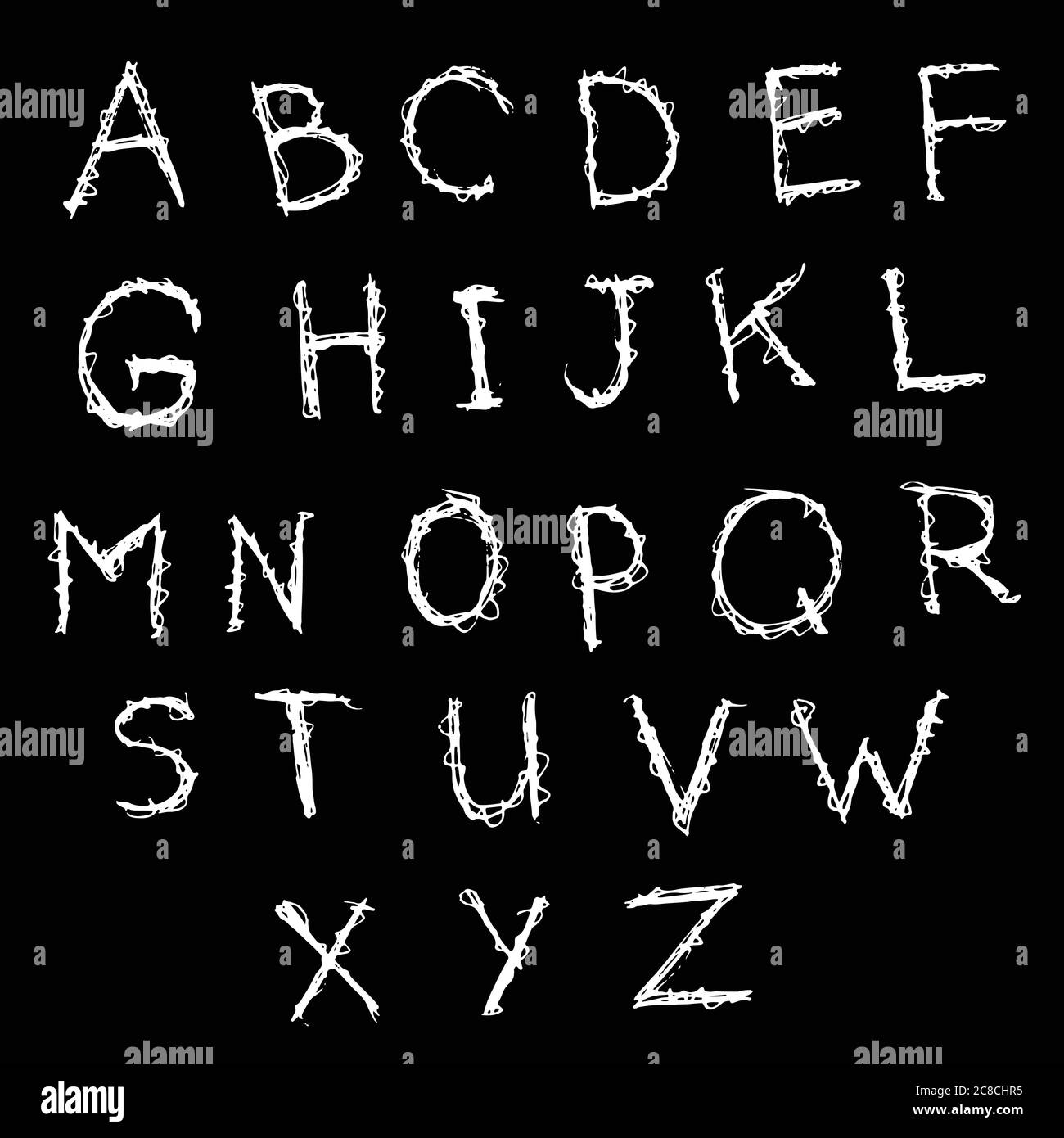 Doodle simple scratch english alphabet. Hand drawn latin white l Stock ...