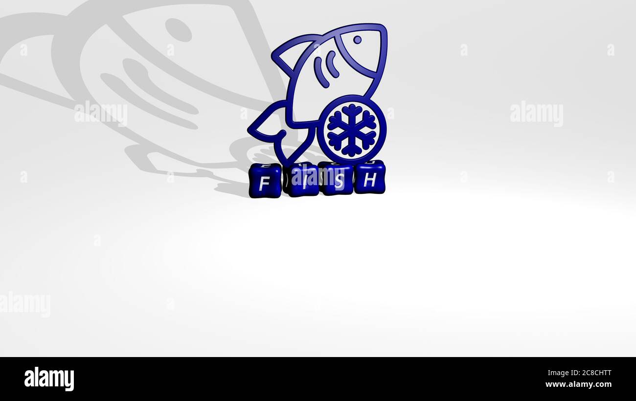 3D graphical image of FISH vertically along with text built by metallic ...