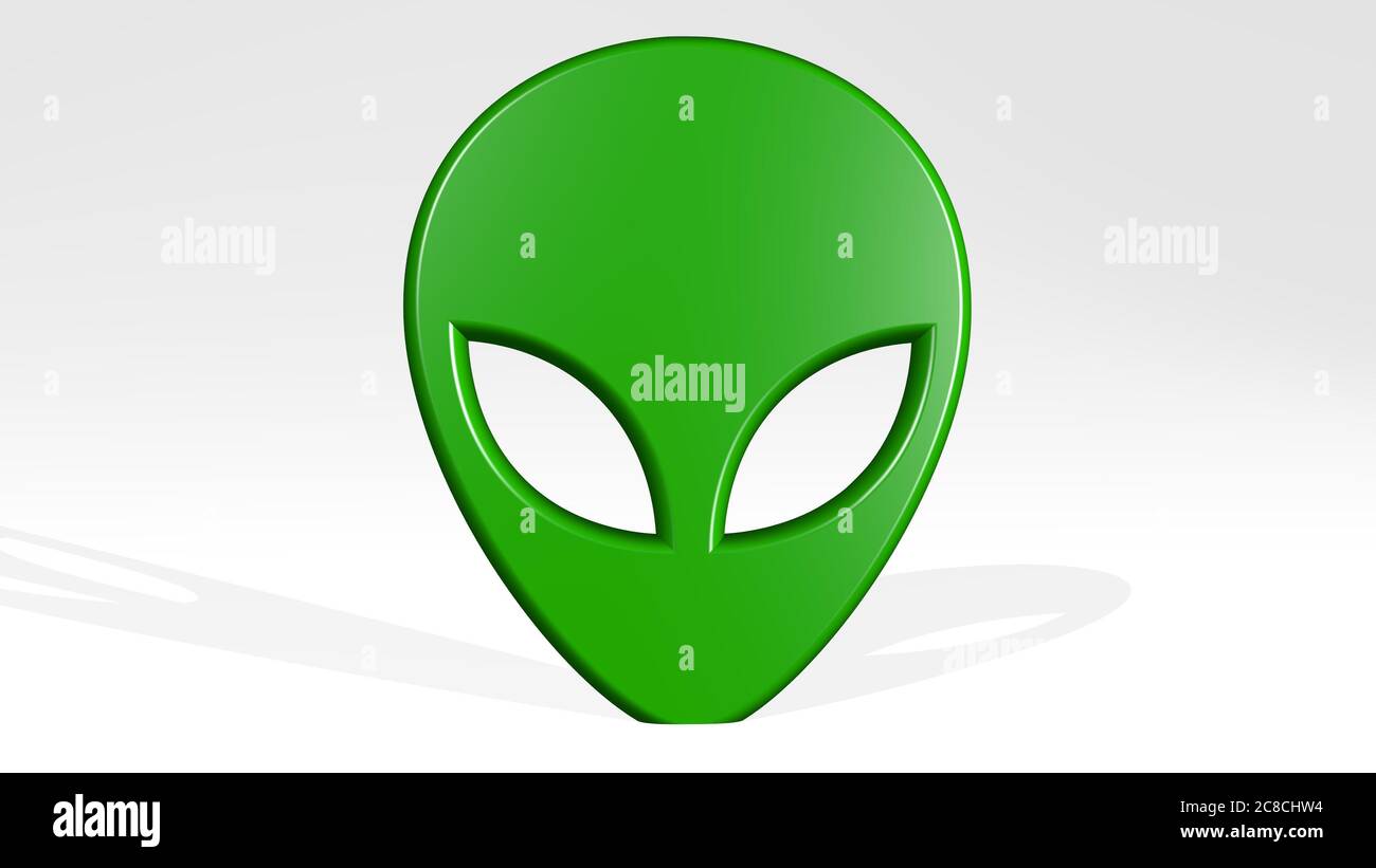 ALIEN FACE stand with shadow. 3D illustration of metallic sculpture ...
