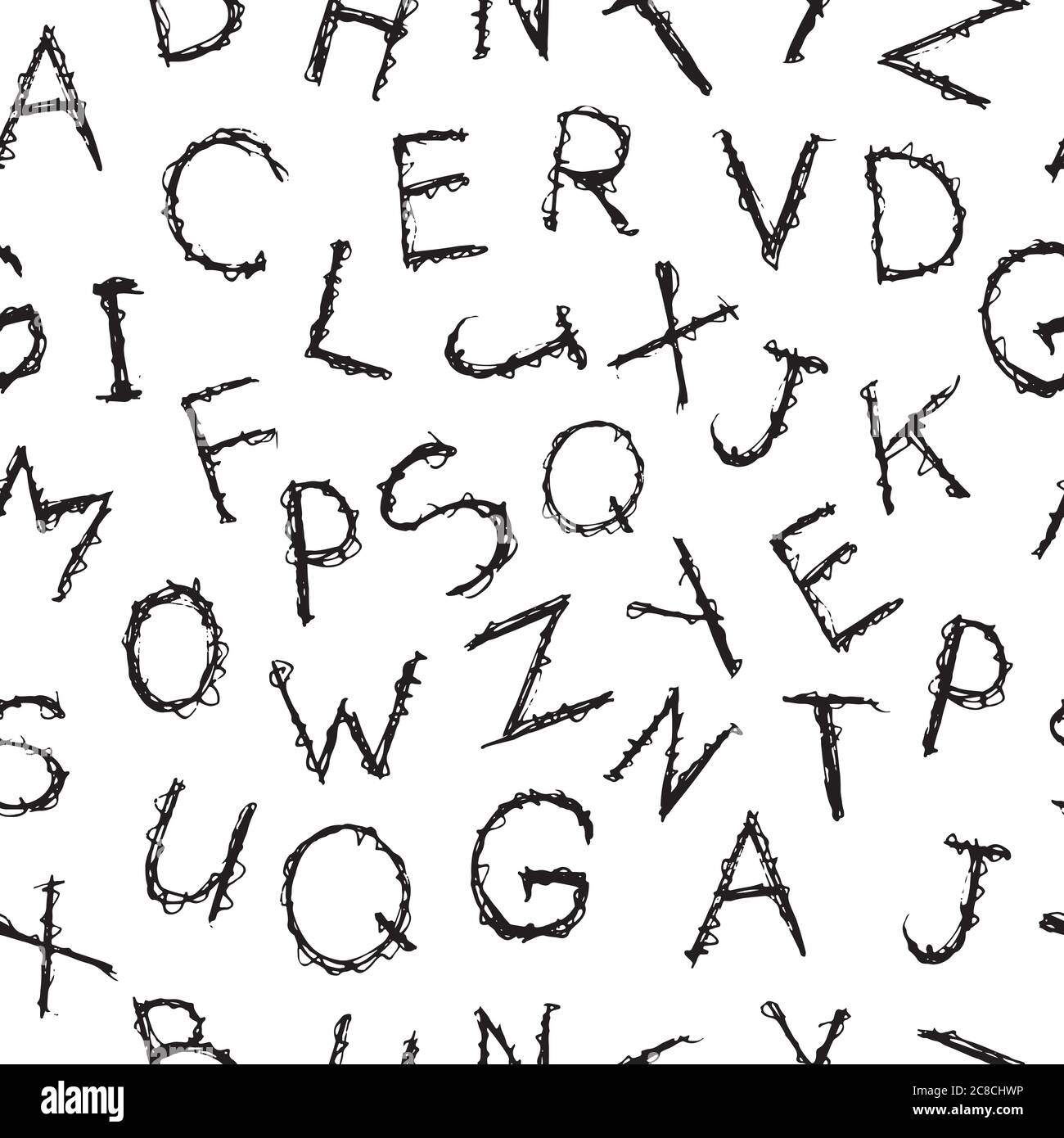 Doodle scratch hand drawn alphabet seamless pattern. Scribble le Stock ...