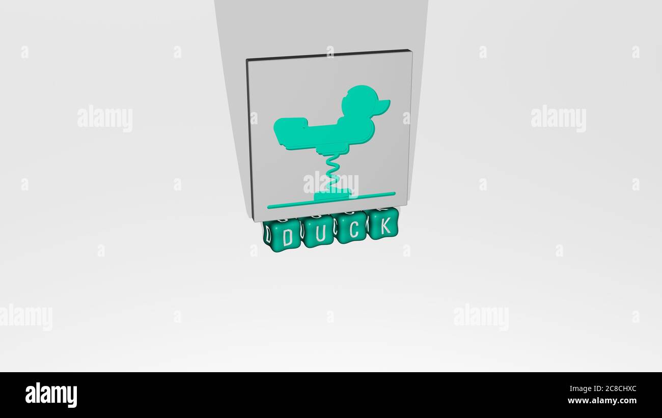 3D illustration of duck graphics and text made by metallic dice letters ...