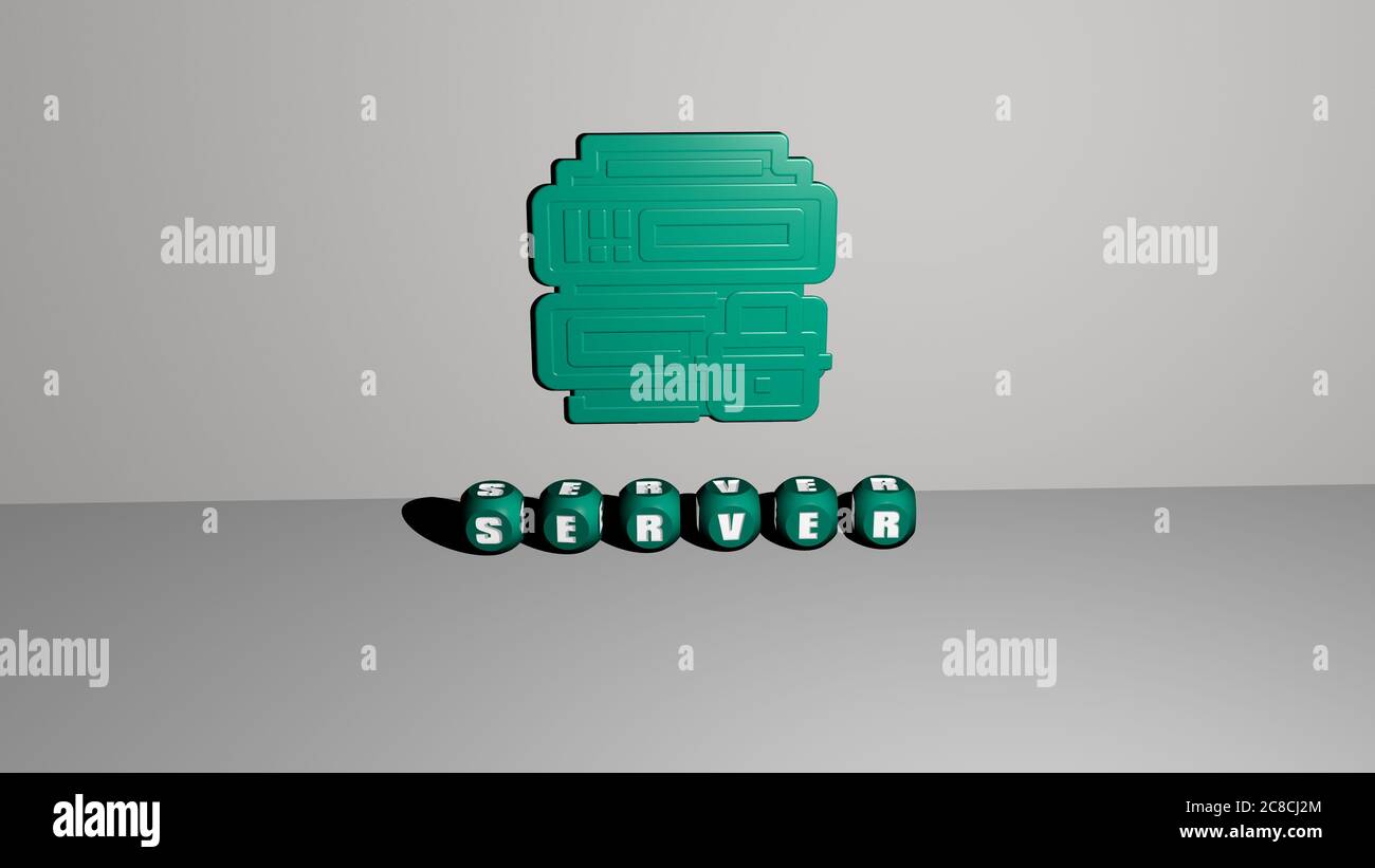 3D representation of SERVER with icon on the wall and text arranged by ...