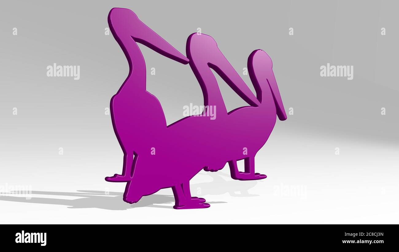 BIRD stand with shadow. 3D illustration of metallic sculpture over a ...