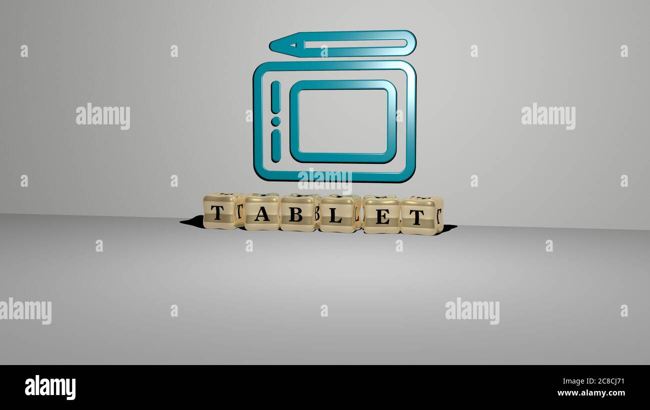 3D graphical image of TABLET vertically along with text built by ...