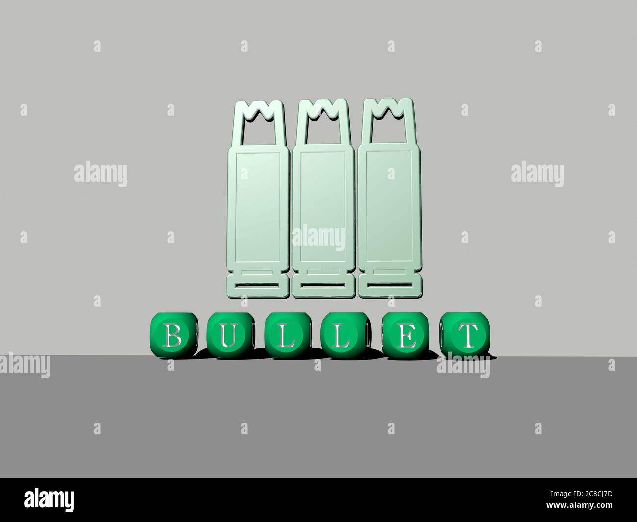 3D representation of bullet with icon on the wall and text arranged by ...