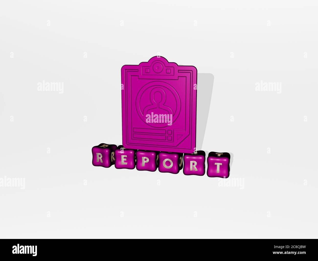 3D representation of report with icon on the wall and text arranged by ...