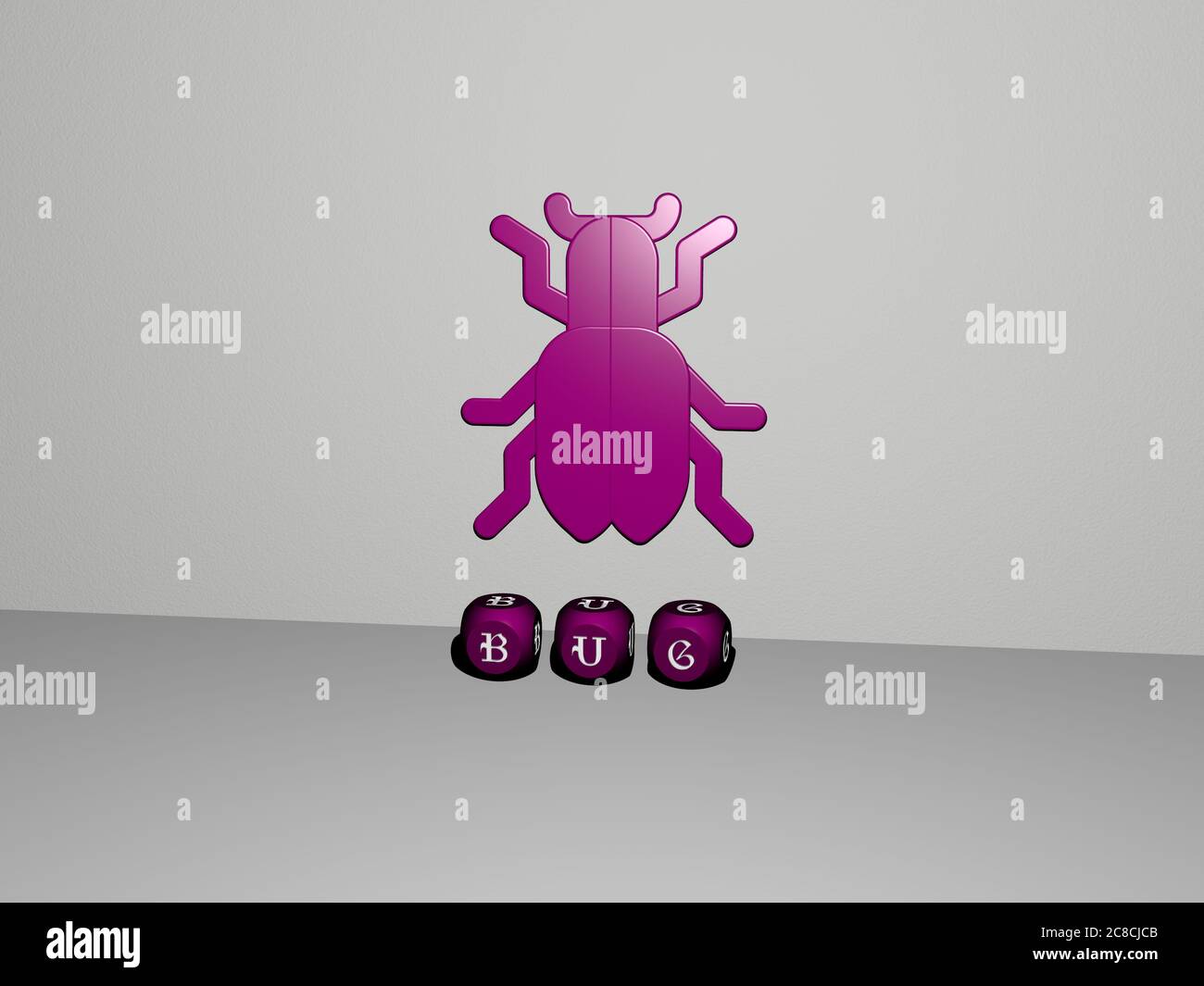 3D graphical image of BUG vertically along with text built by metallic ...