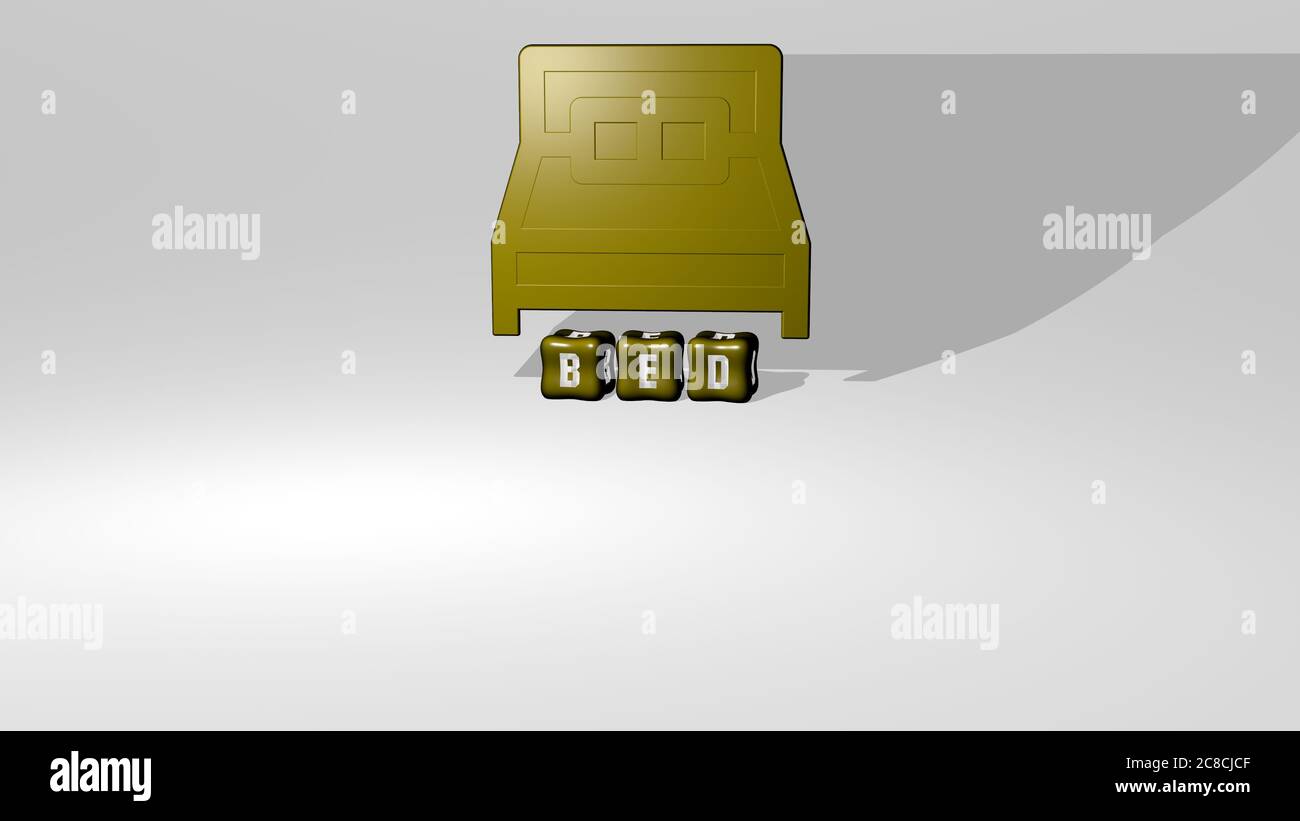 3D representation of BED with icon on the wall and text arranged by ...