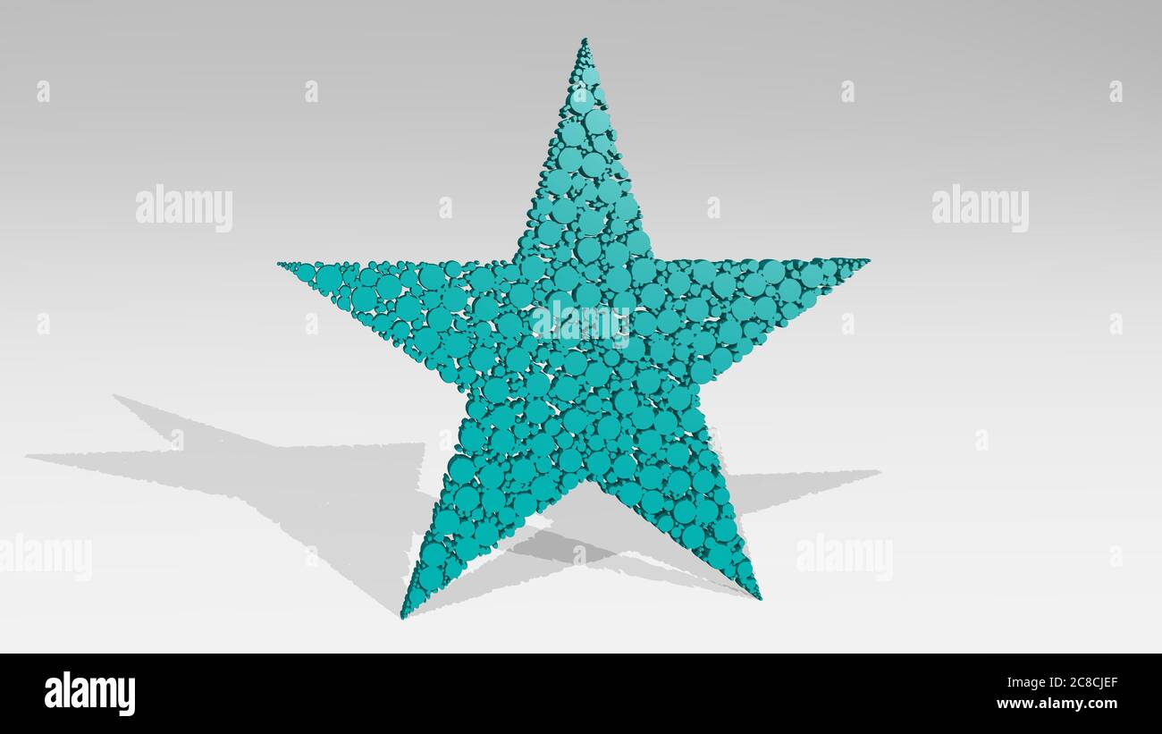 STAR stand with shadow. 3D illustration of metallic sculpture over a ...