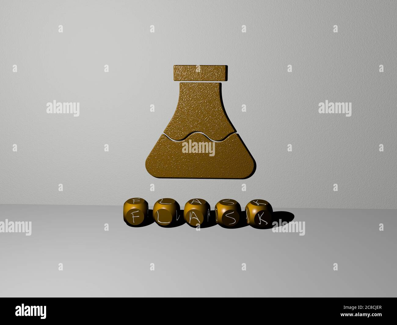 3D representation of FLASK with icon on the wall and text arranged by ...