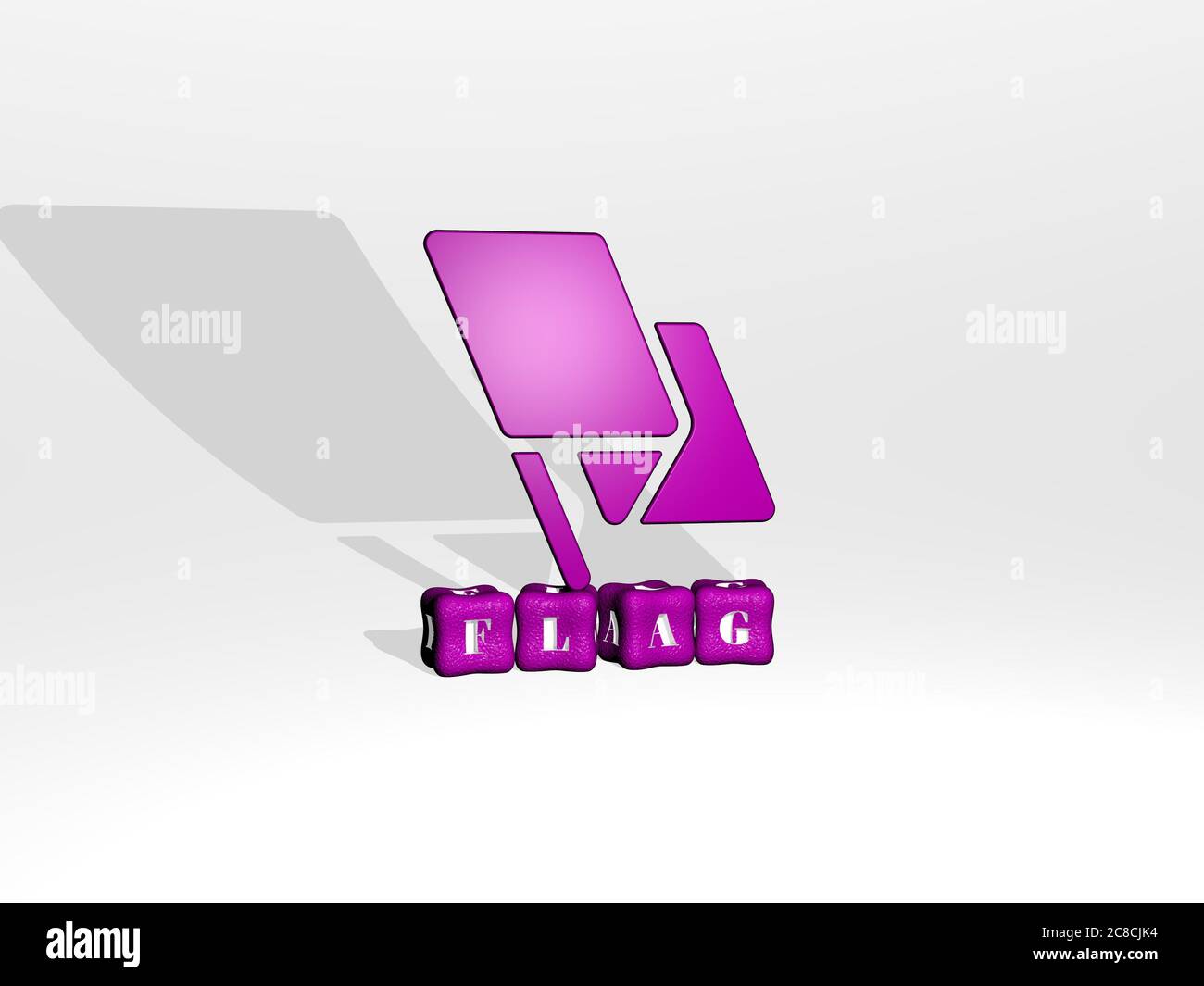 3D graphical image of flag vertically along with text built by metallic ...