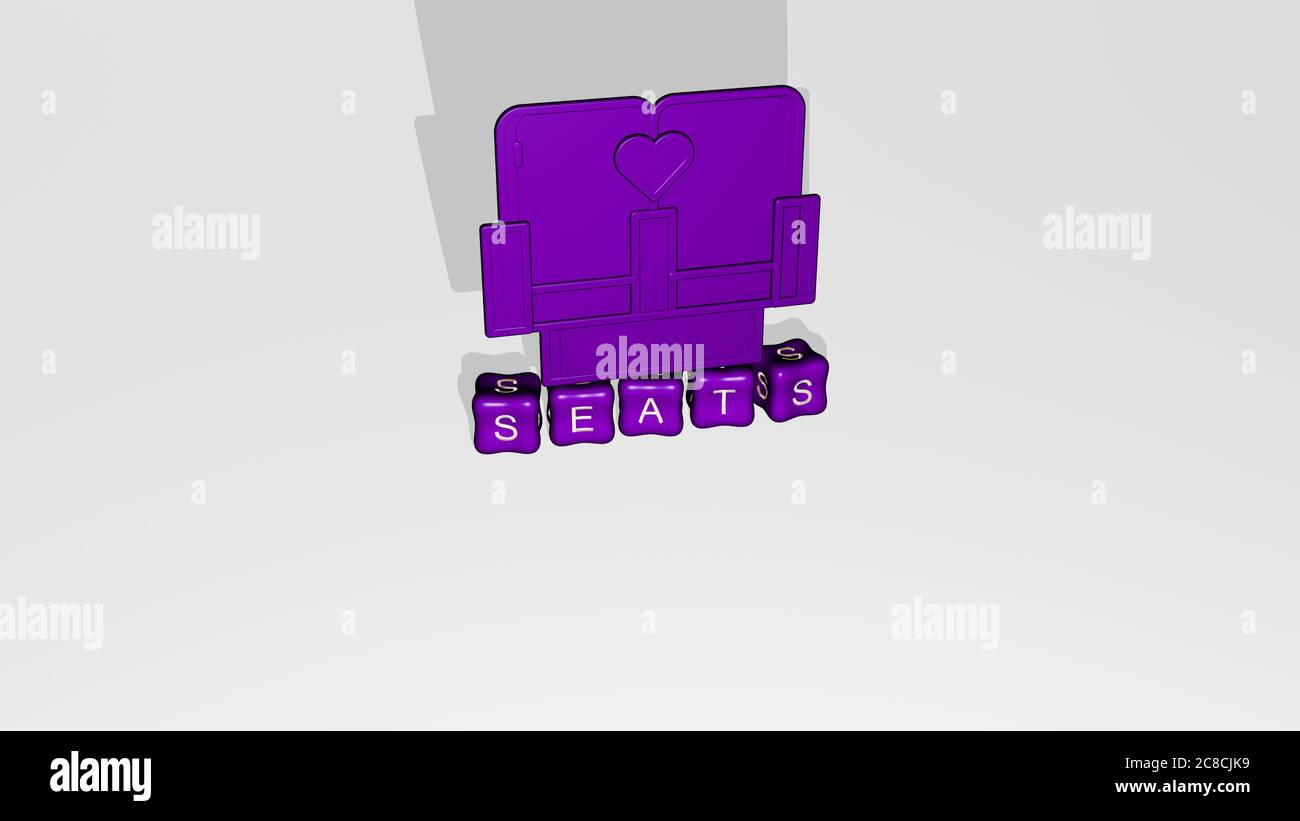 3D illustration of seats graphics and text made by metallic dice ...