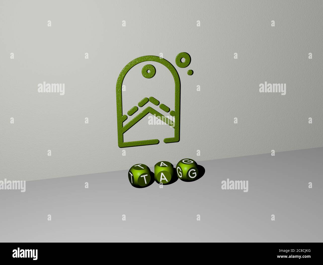 3D representation of TAG with icon on the wall and text arranged by ...