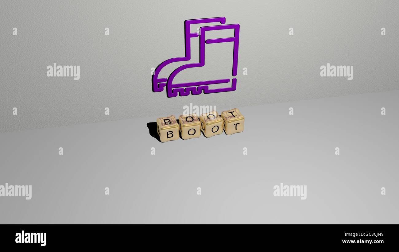 3D representation of BOOT with icon on the wall and text arranged by ...