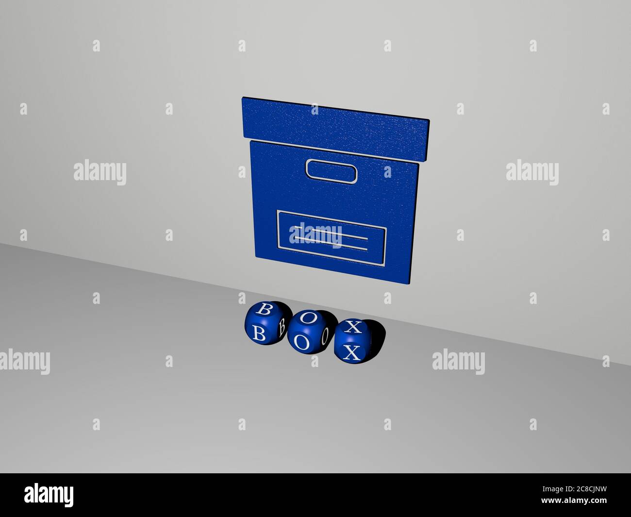 3D graphical image of BOX vertically along with text built by metallic ...