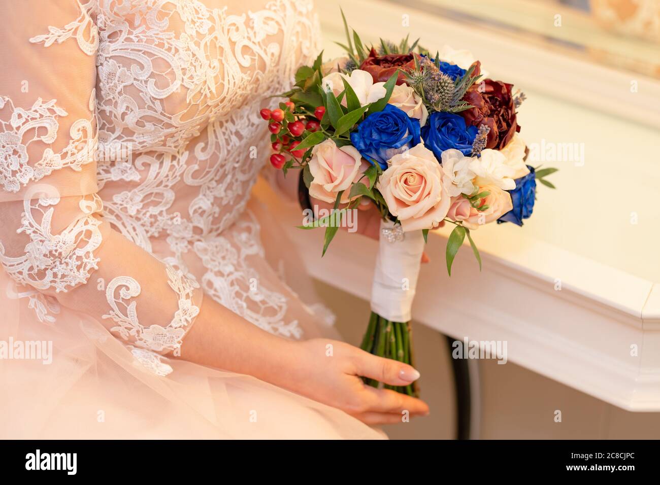 Decorative bouquet of fresh flowers for the bride during the wedding ...
