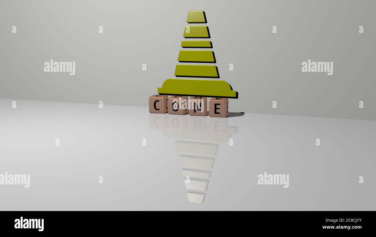 3D representation of CONE with icon on the wall and text arranged by ...
