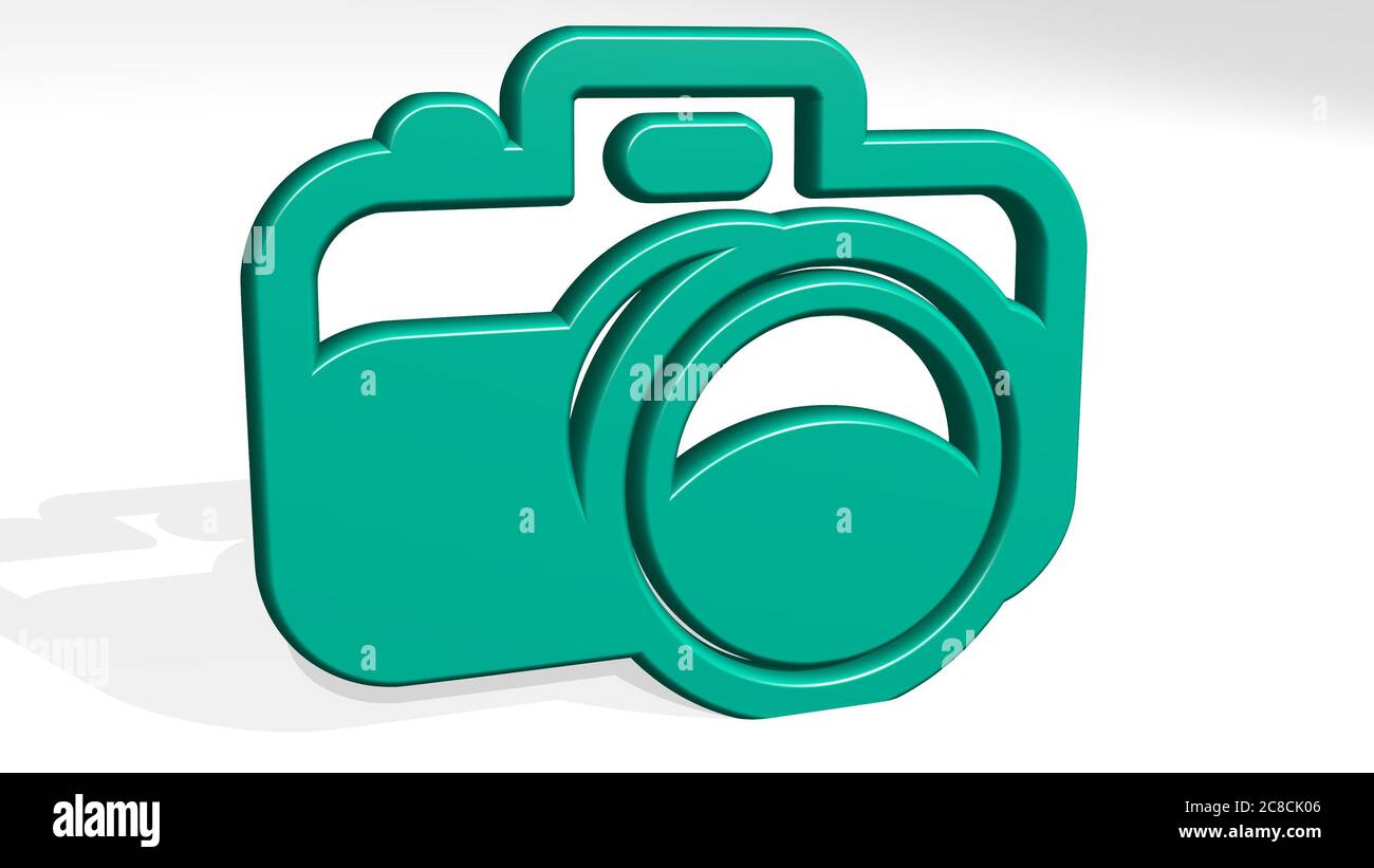 DSLR CAMERA made by 3D illustration of a shiny metallic sculpture with ...