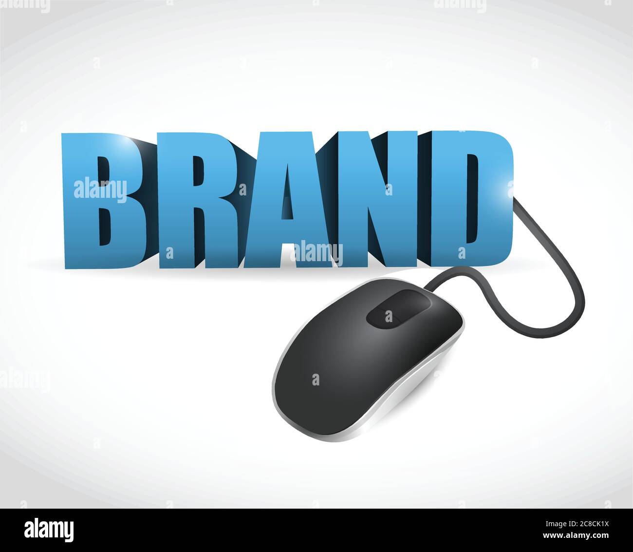 Brand word connected to a mouse. illustration design over a white ...