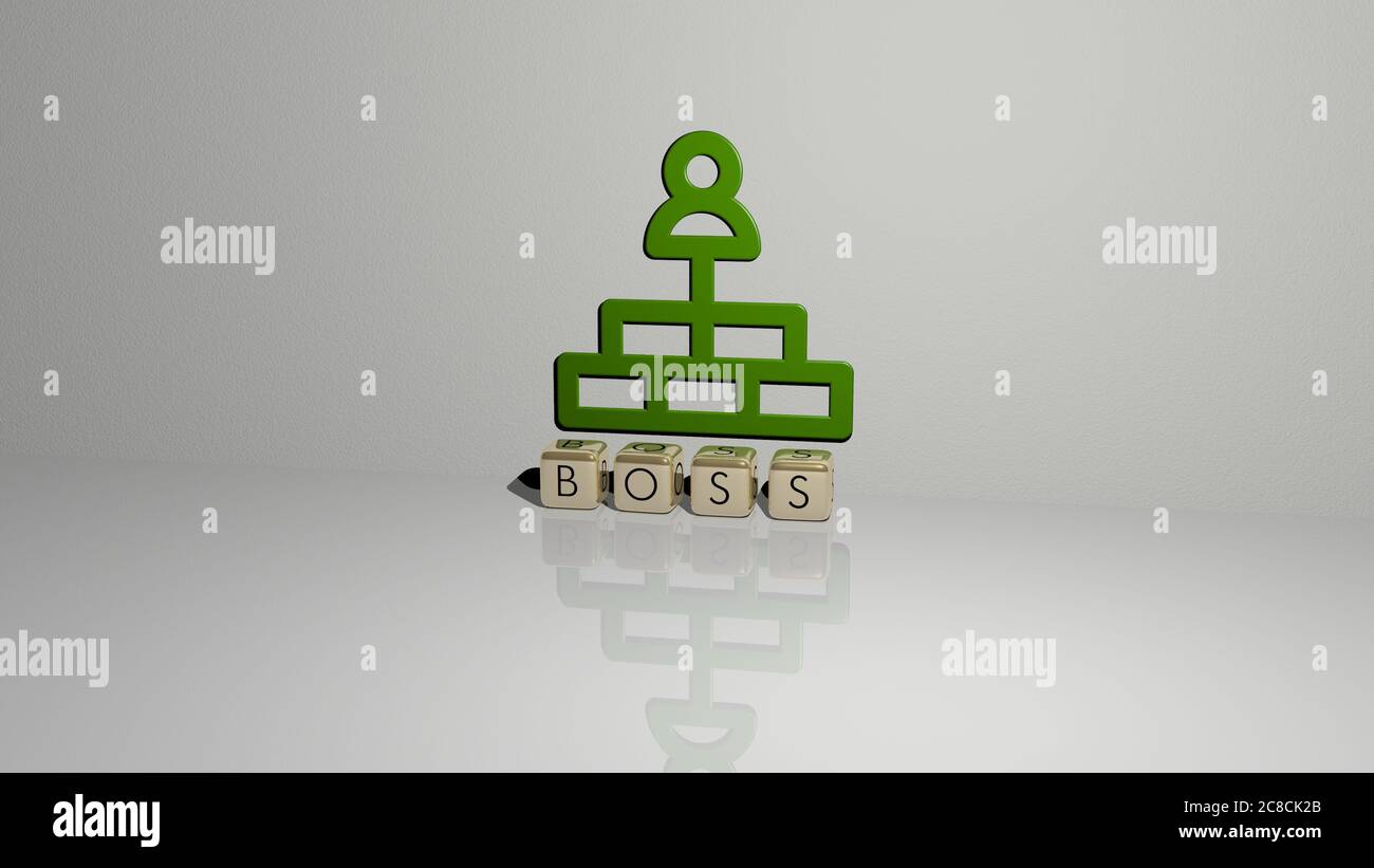 3D representation of boss with icon on the wall and text arranged by ...