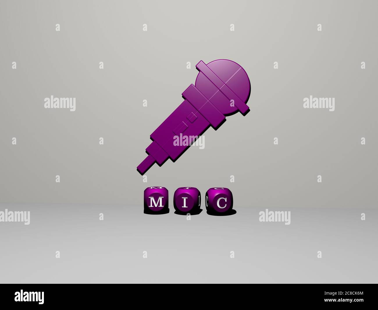 3D graphical image of mic vertically along with text built by metallic ...