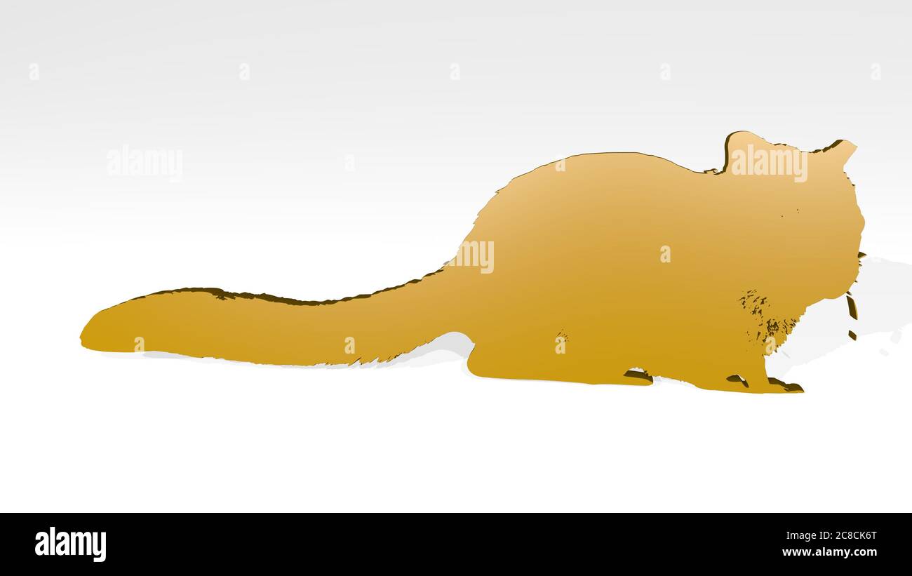 CAT-LIKE SQUIRREL made by 3D illustration of a shiny metallic sculpture ...