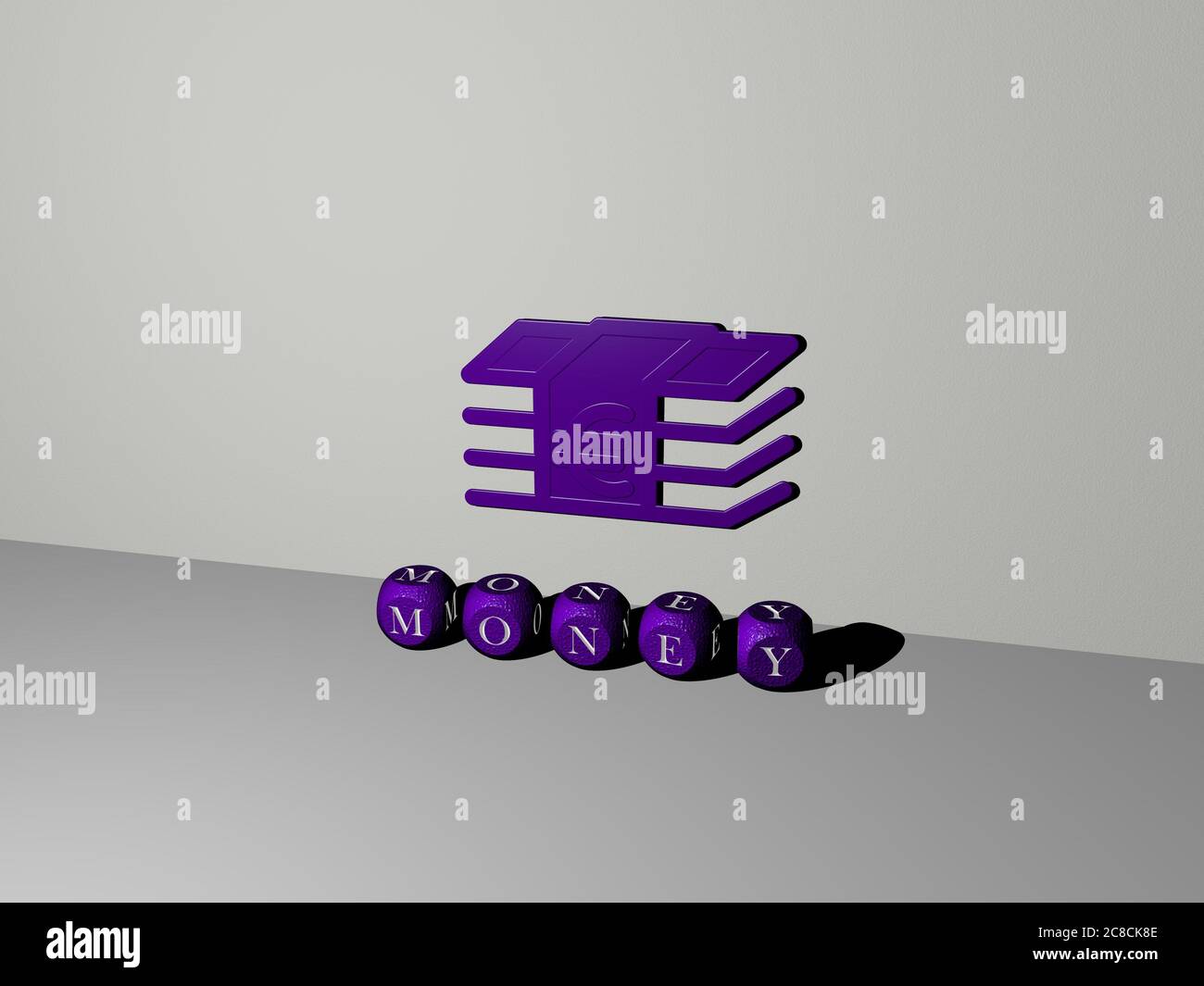 3D representation of MONEY with icon on the wall and text arranged by ...