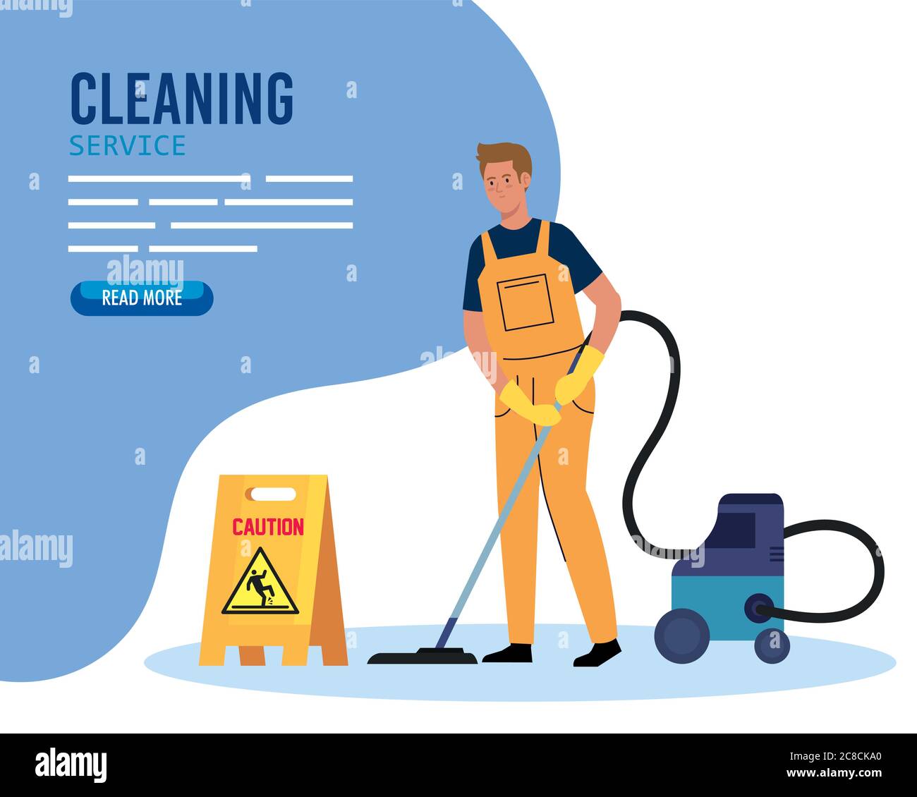 banner, man cleaning worker with vacuum cleaner, man janitor with ...
