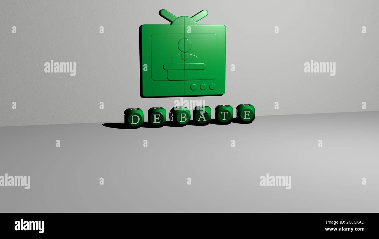 3D representation of debate with icon on the wall and text arranged by ...