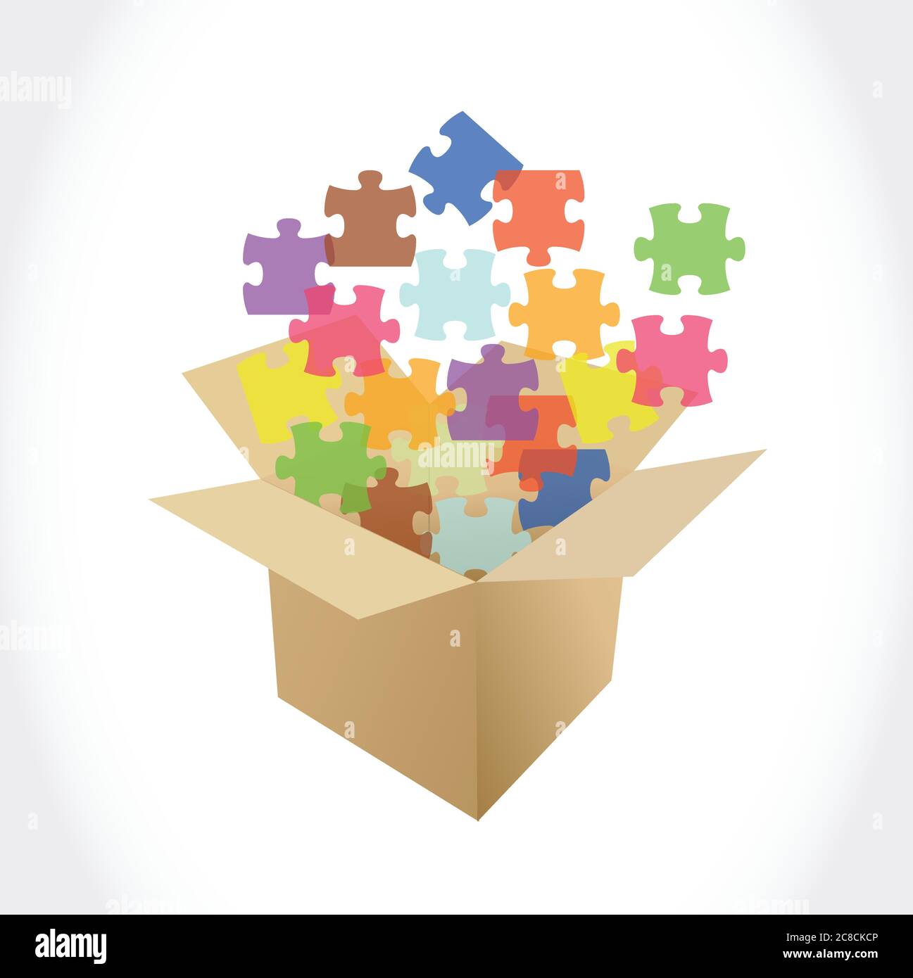 Brown box and puzzle pieces illustration design over a white background ...