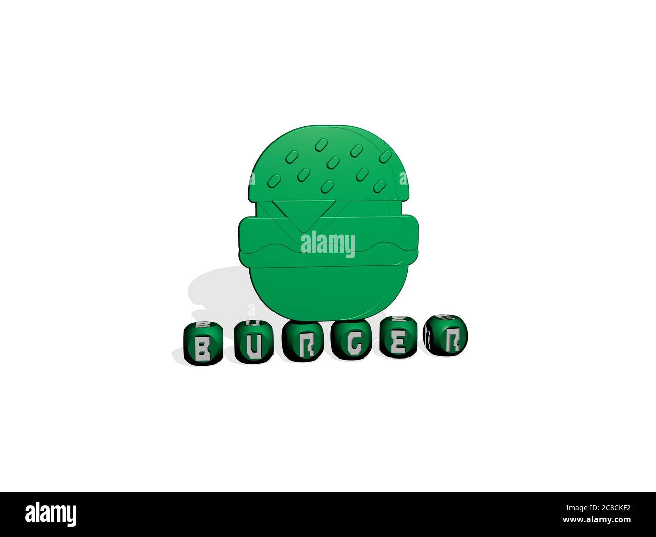 3D graphical image of BURGER vertically along with text built by ...
