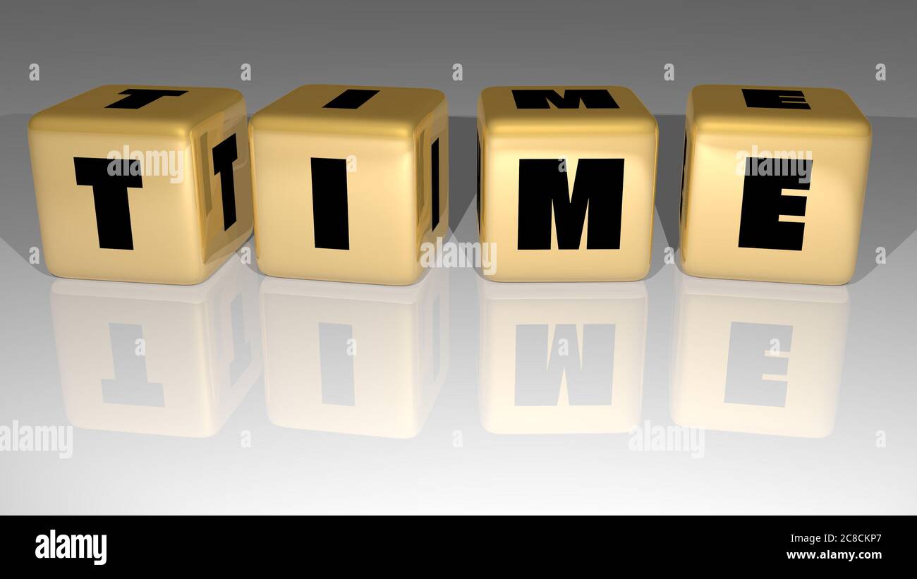 3D graphical image of Time vertically along with text built by metallic ...