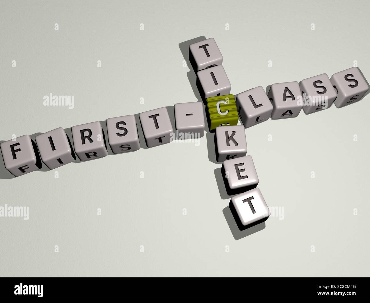 combination of first-class ticket built by cubic letters from the top ...