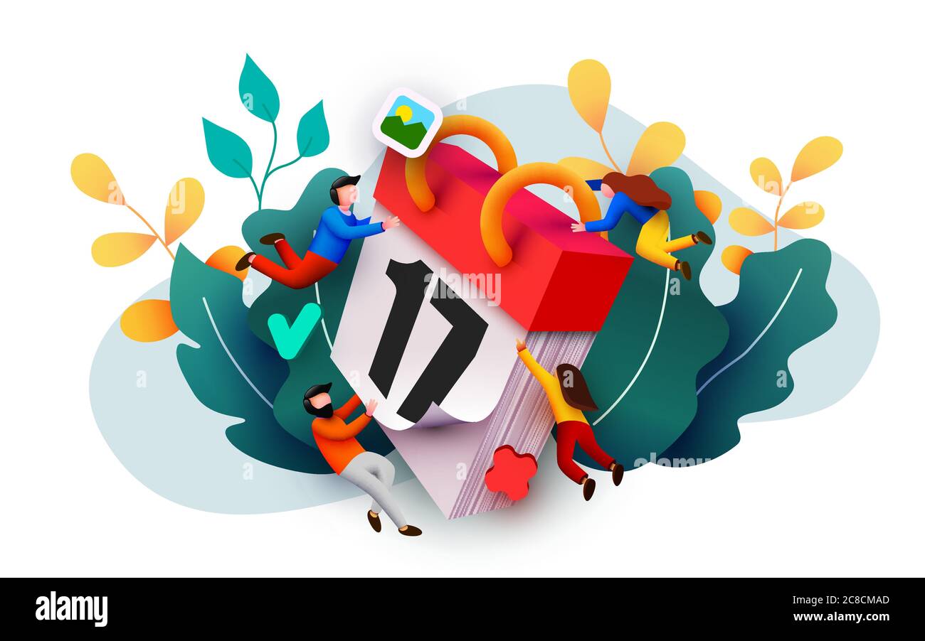 Modern banner template with tiny people and giant calendar. Planning ...